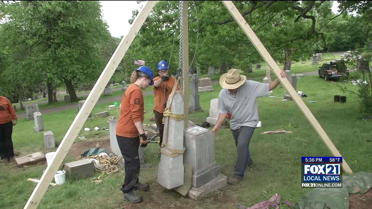 Preservation Corps Uses Machines to Raise Grave Stones - Fox21Online
