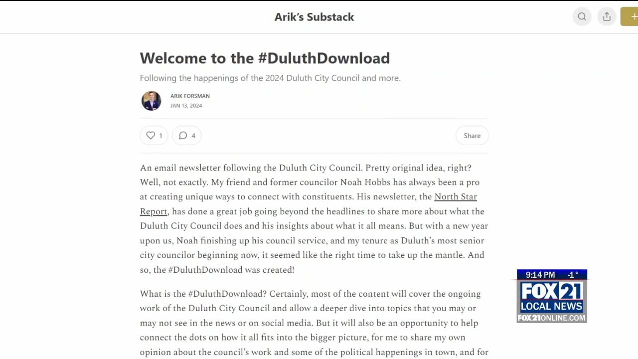 Councilor Arik Forsman Launches 'Duluth Download' - Fox21Online