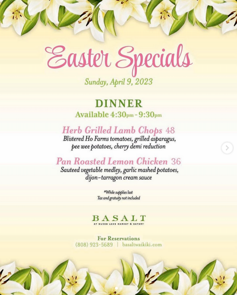 Easter 2023 Menus at O‘ahu Restaurants and Bakeries