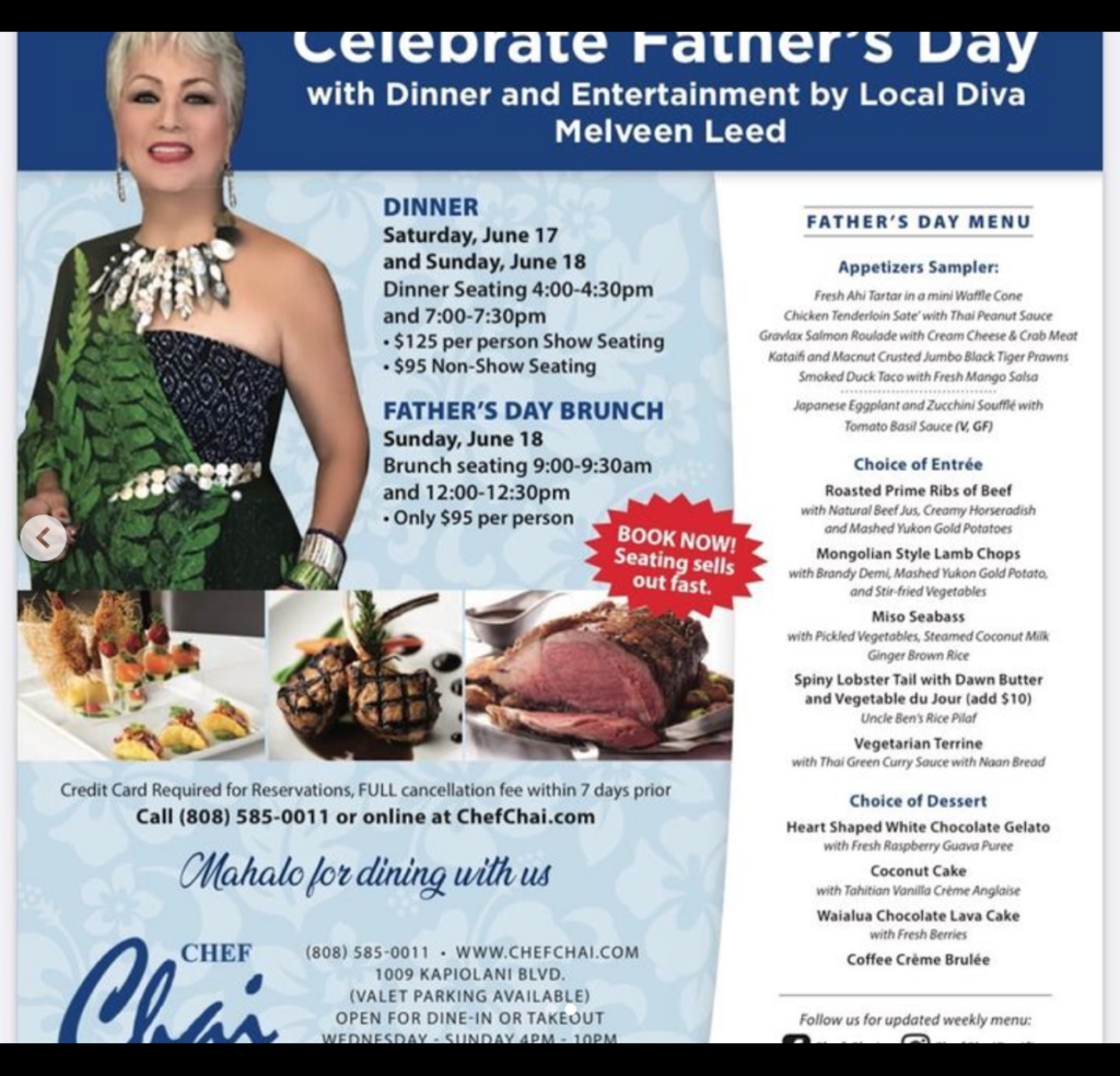 Dine-In and Takeout Menus for Father’s Day on O‘ahu