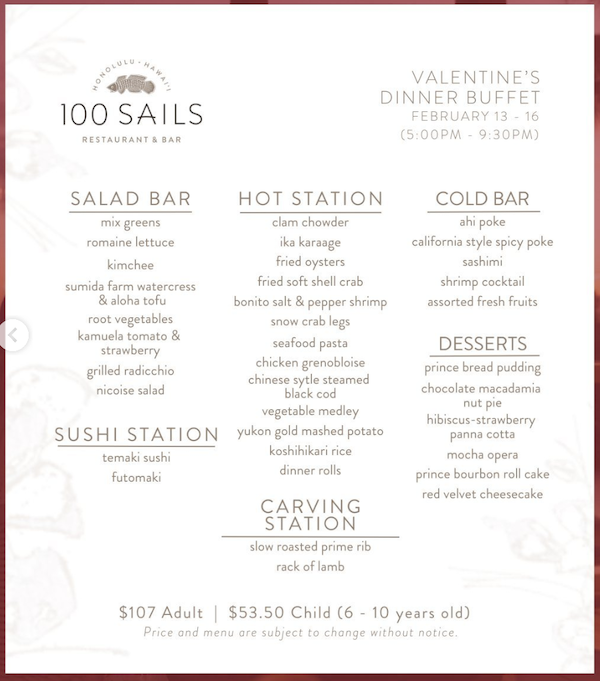Valentine’s Day Menus at O‘ahu Restaurants and Bakeries
