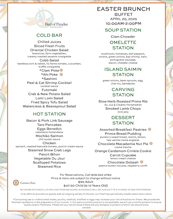 70 Easter Menus From All Over O‘ahu