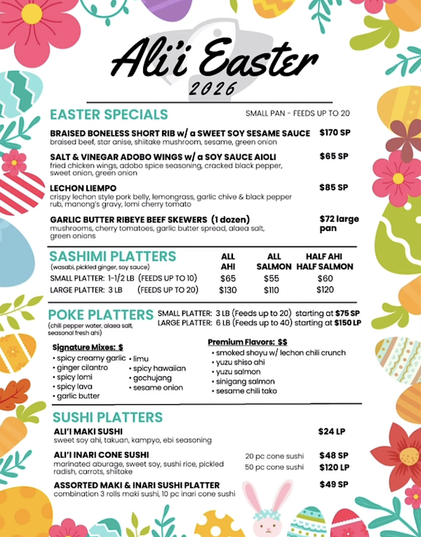 Easter Menus From All Over O‘ahu