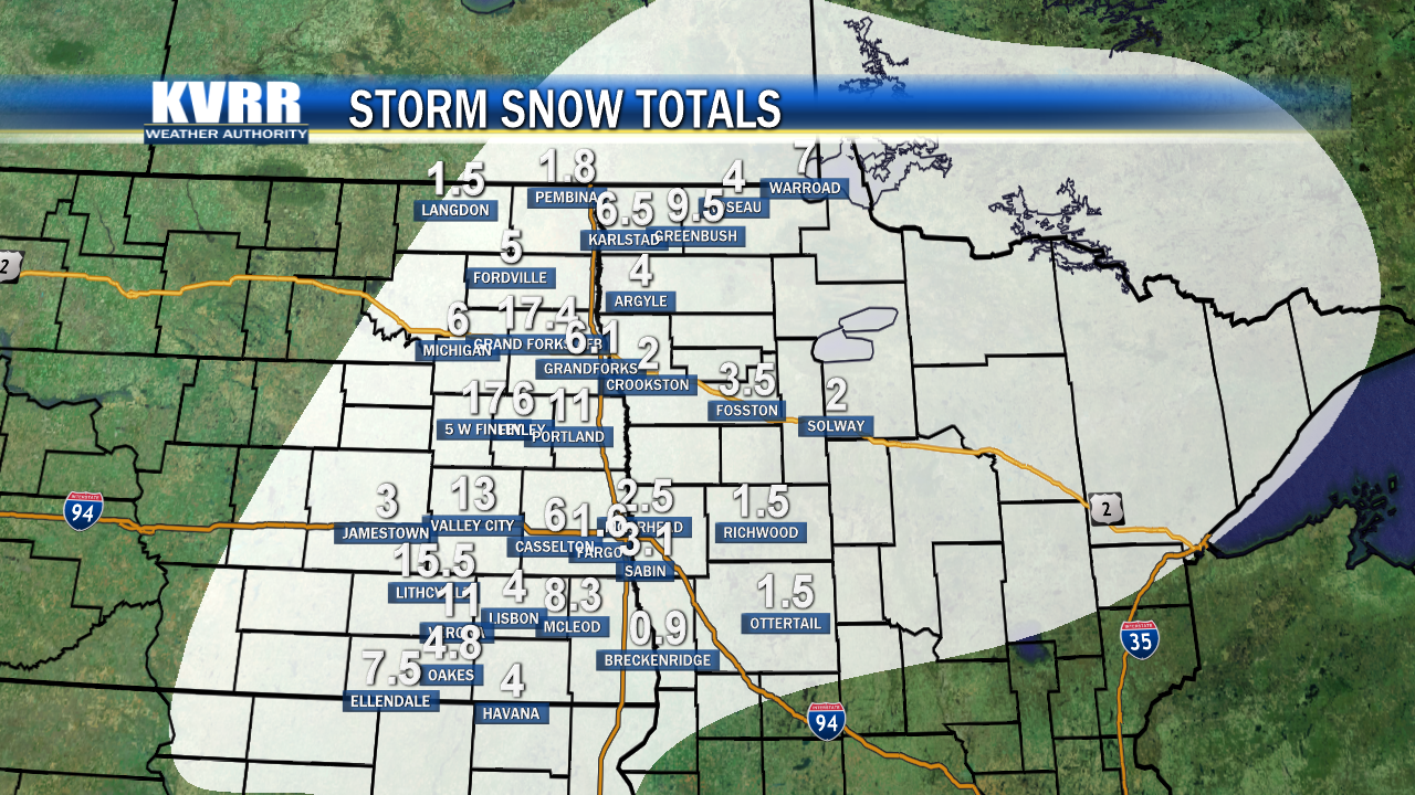 Snow Totals from October 10th, 2018 - KVRR Local News