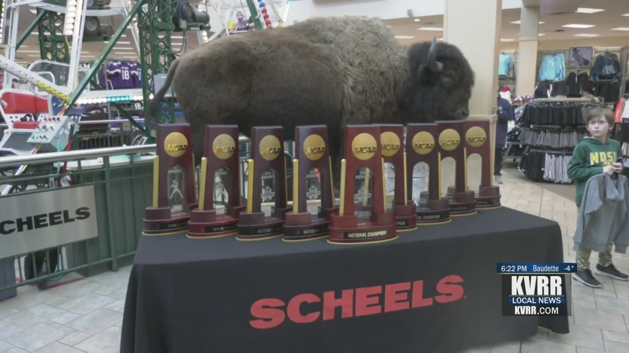 Fans see all nine Bison FCS Championship trophies with Coach Entz ...