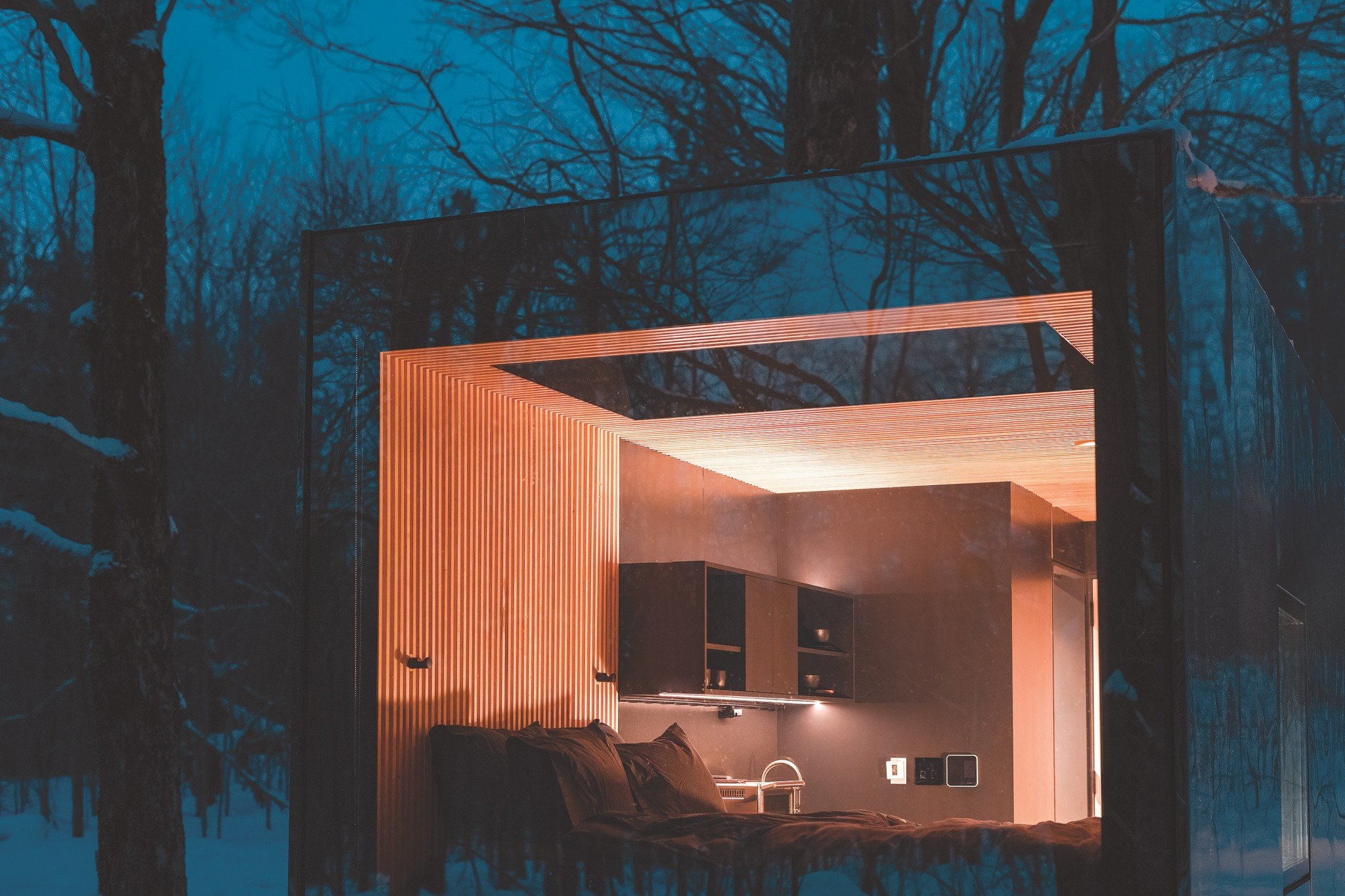 Minimalist, Mirrored Cabins in Ontario - Mountain Living