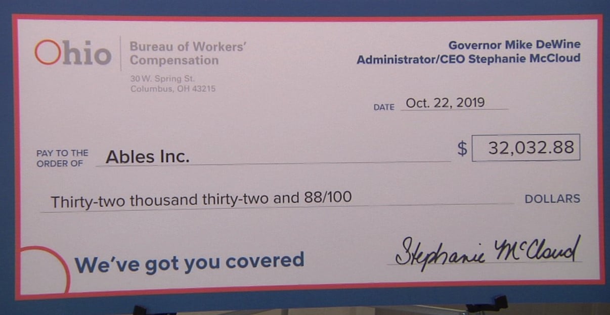 Ables Inc. Receives Check from Bureau of Workers Compensation - WHIZ ...